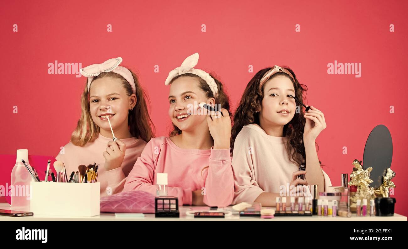 Beauty routine. Kids makeup. Beauty and fashion. Hobby and fun. Happy ...