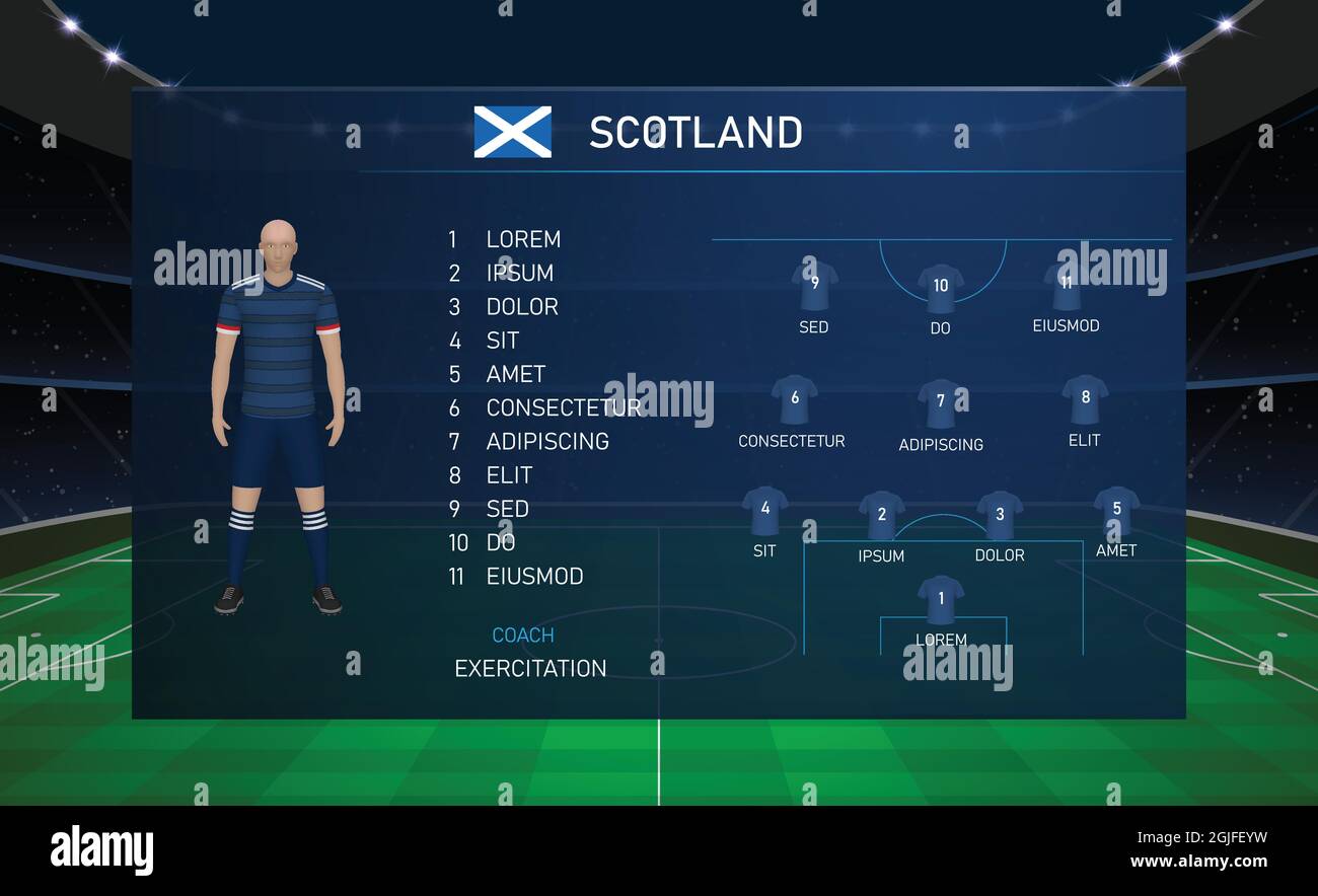 Football scoreboard broadcast graphic template with squad soccer team ...
