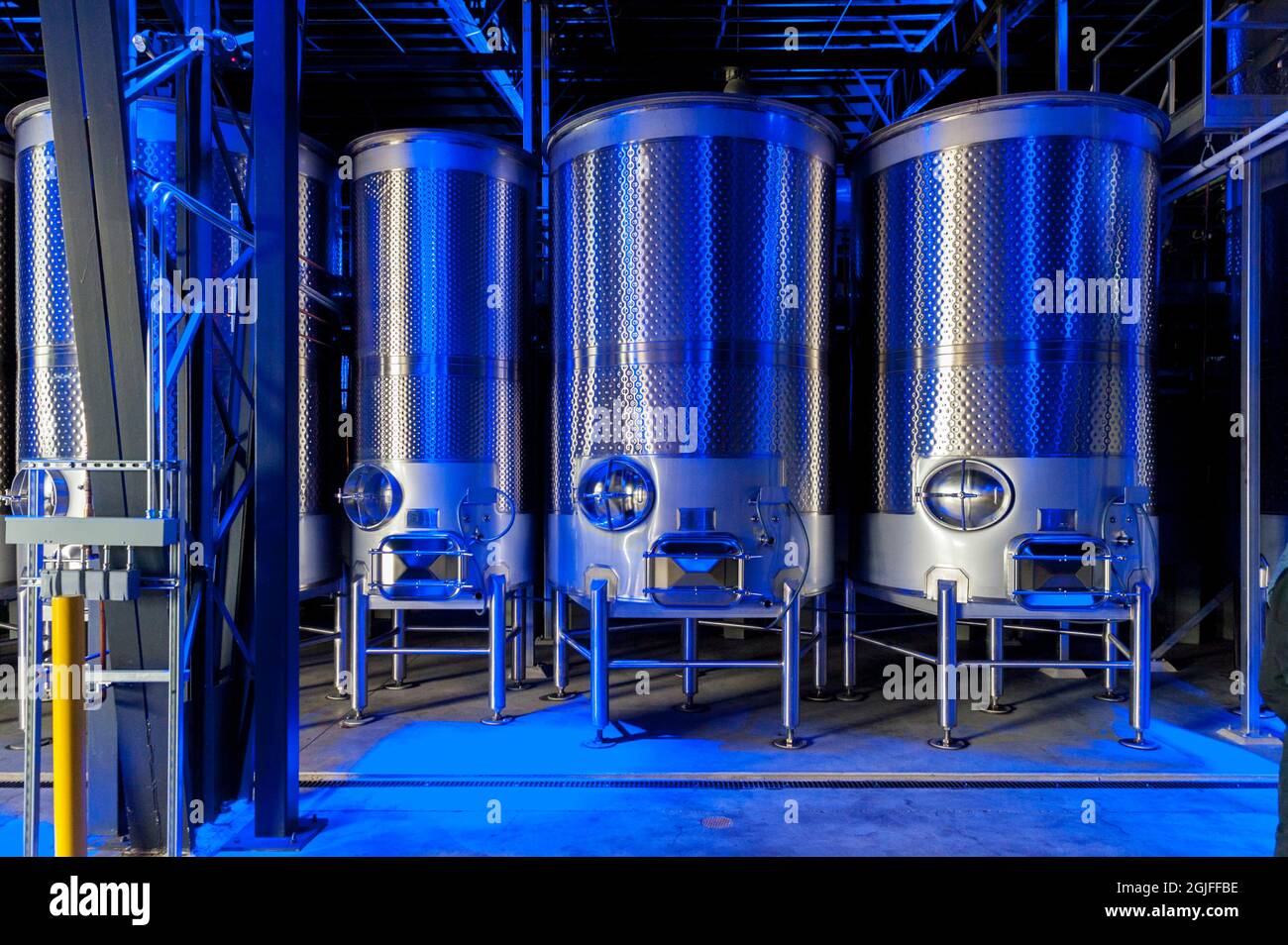 USA, Washington State, Seattle. Tank room at Seattle-based winery is ...