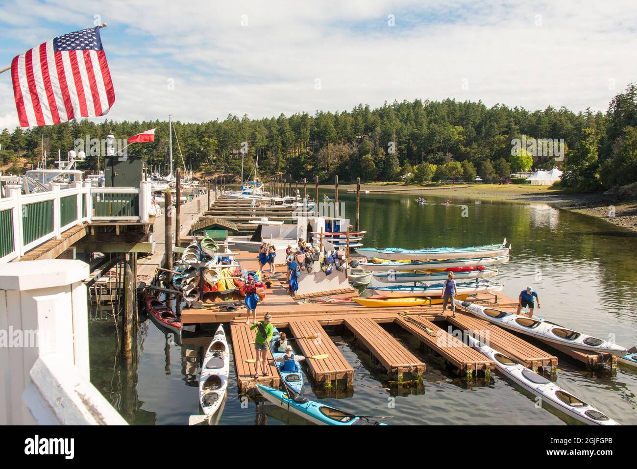 USA, Washington State, San Juan Island. Roche Harbor Resort and marina ...