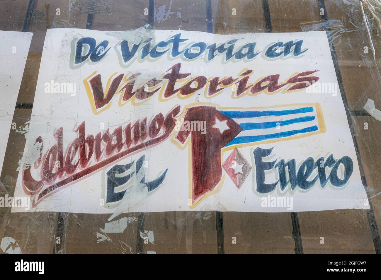 Closeup shot of a poster with text De Victoria en Victoria Stock Photo ...