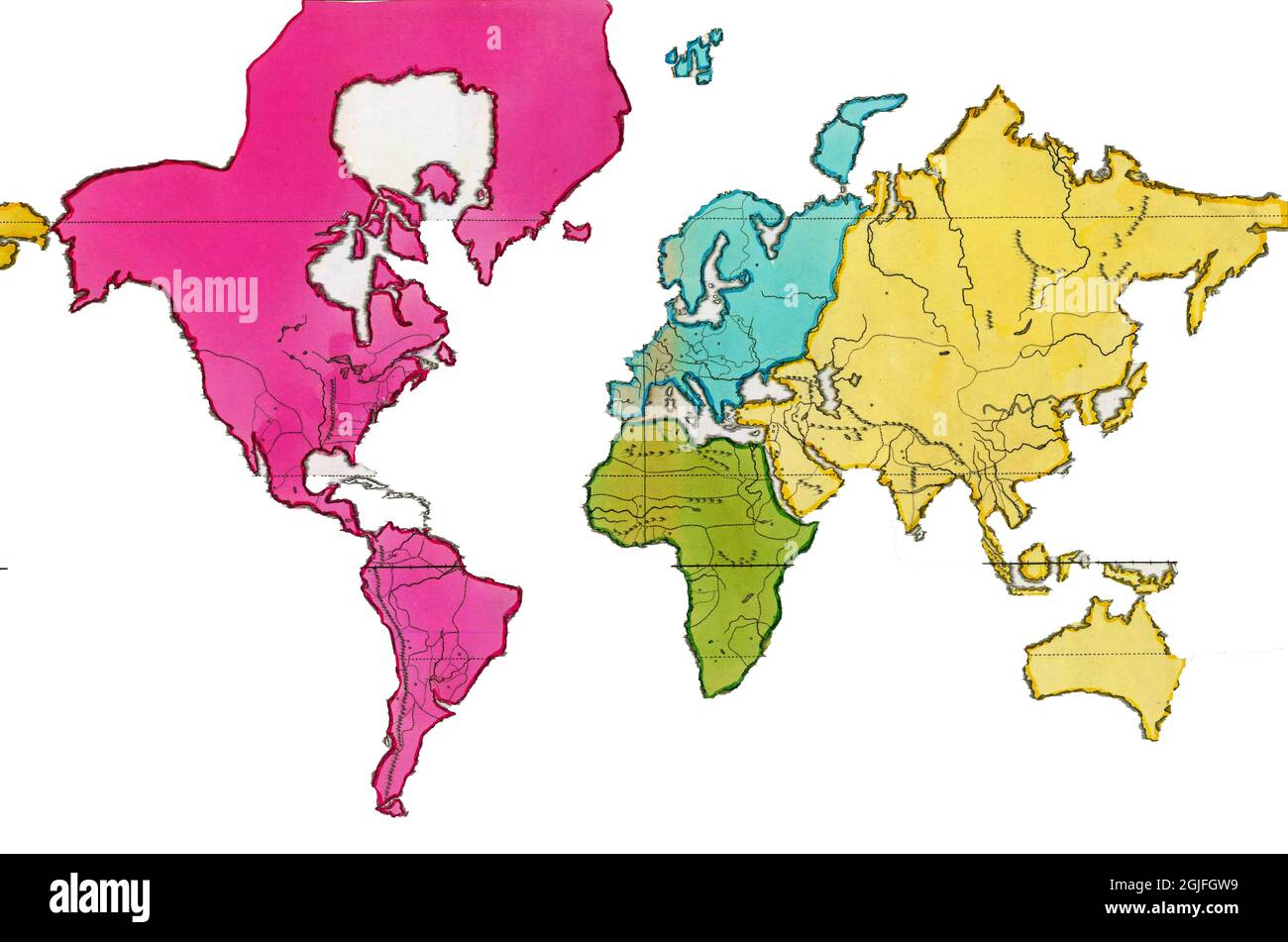 Vintage 19th-century textbook page with the world map Stock Photo - Alamy