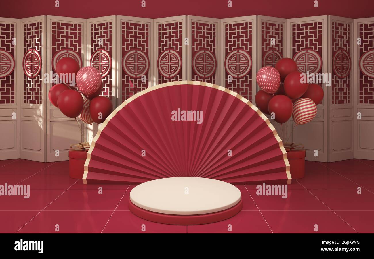 Empty stage and chinese style room, 3d rendering. Computer digital ...