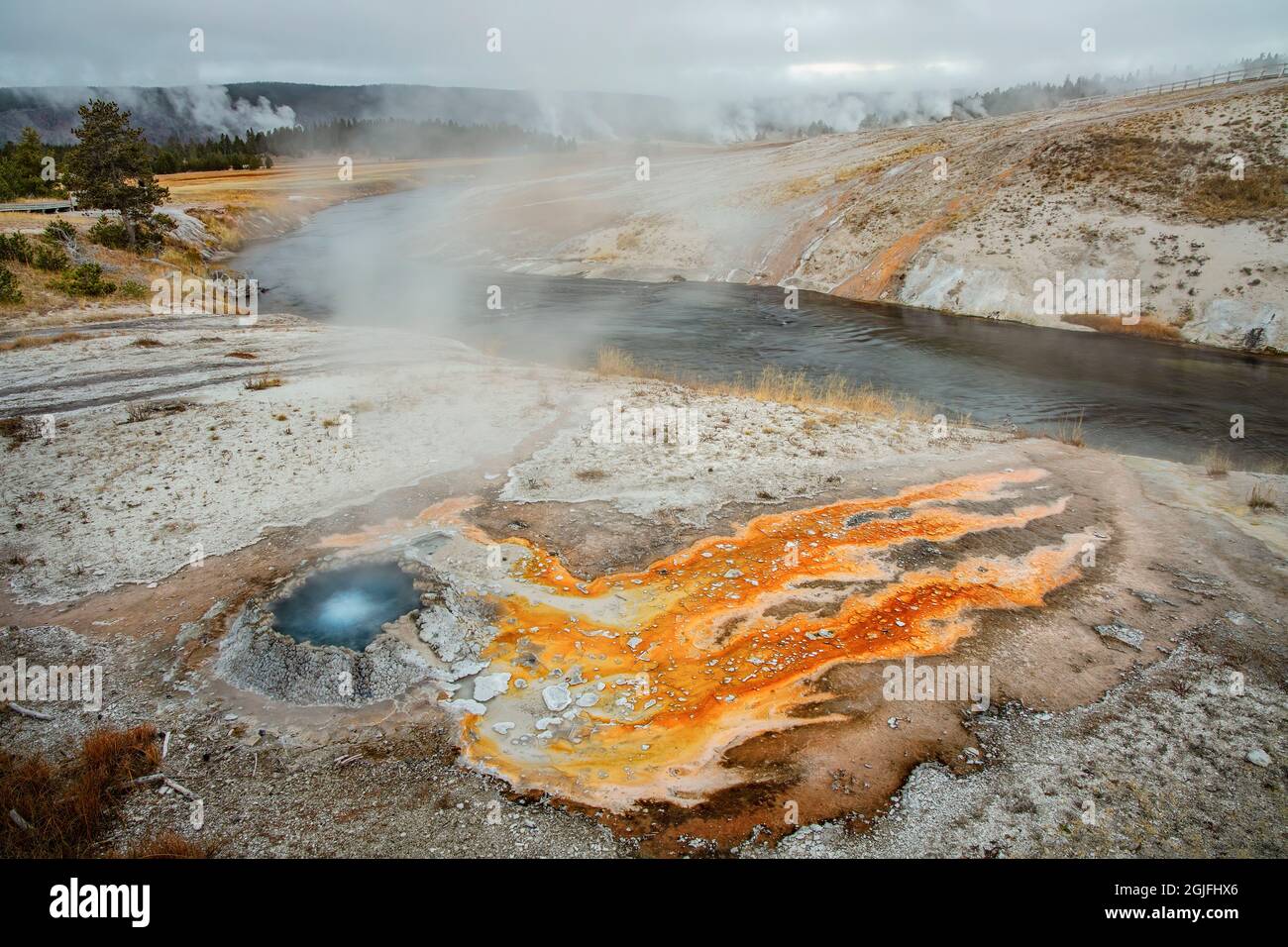 Chinese spring and Firehole River, Upper Geyser Basin, Yellowstone ...