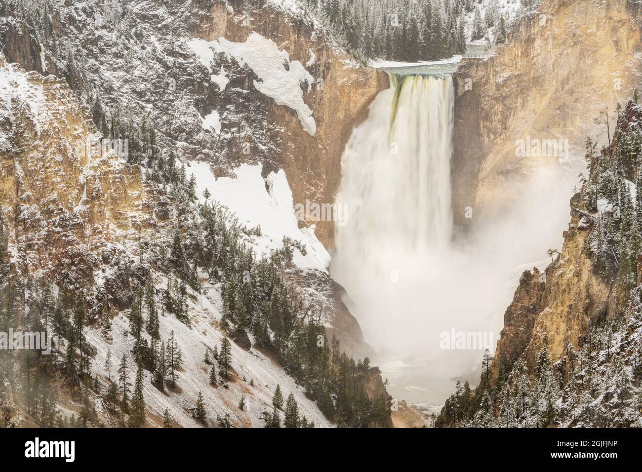 USA, Wyoming, Grand Teton National Park. Hidden Falls flow into canyon ...