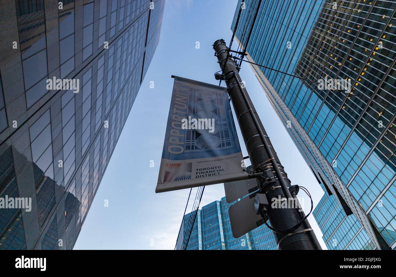 A picture of a sign in the middle of the Toronto Financial District ...