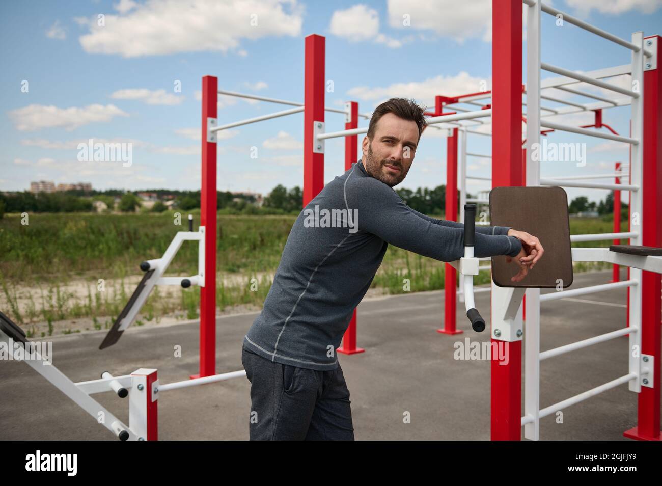 Side portrait of attractive and handsome Caucasian European muscular ...