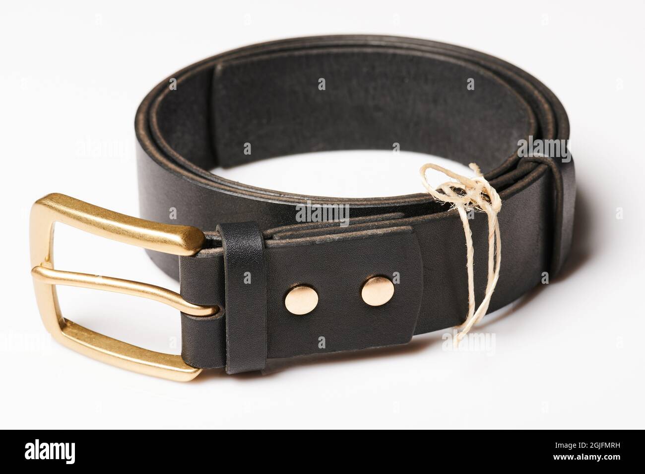 Round shape black leather belt isolated on white studio background ...