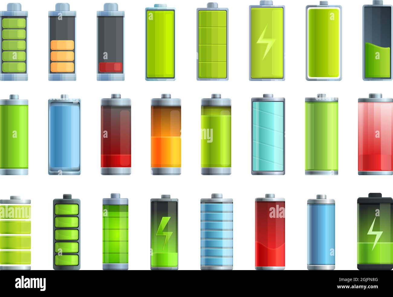 Battery charge icons set cartoon vector. Electricity charge. Charger ...