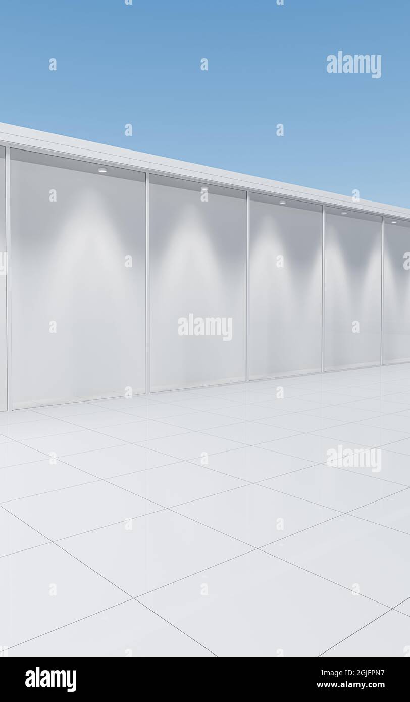 White architecture with outdoor view, 3d rendering. Computer digital ...