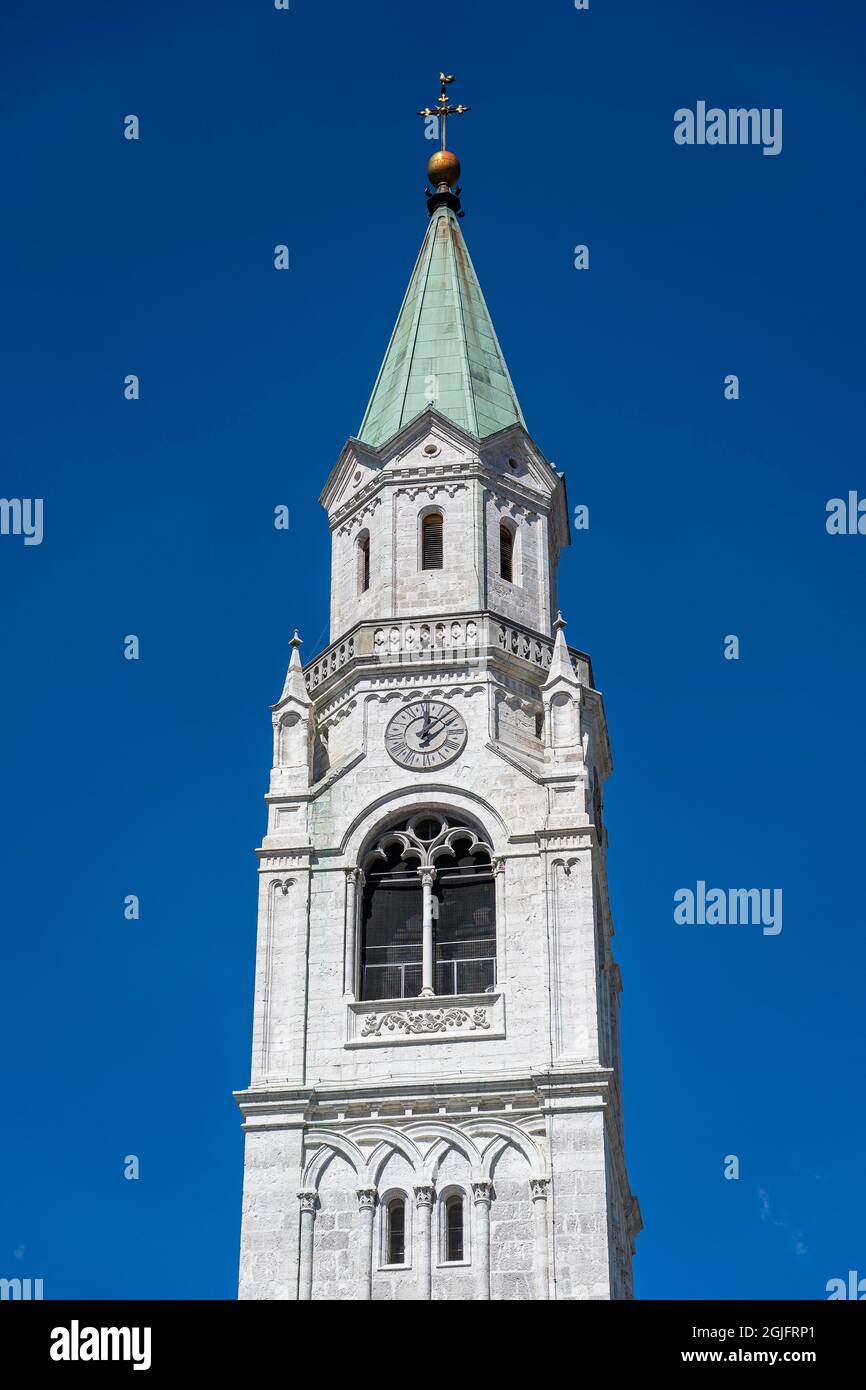 Bell Tower of the Catholic Parish Church in Cortina d' Ampezzo, called ...