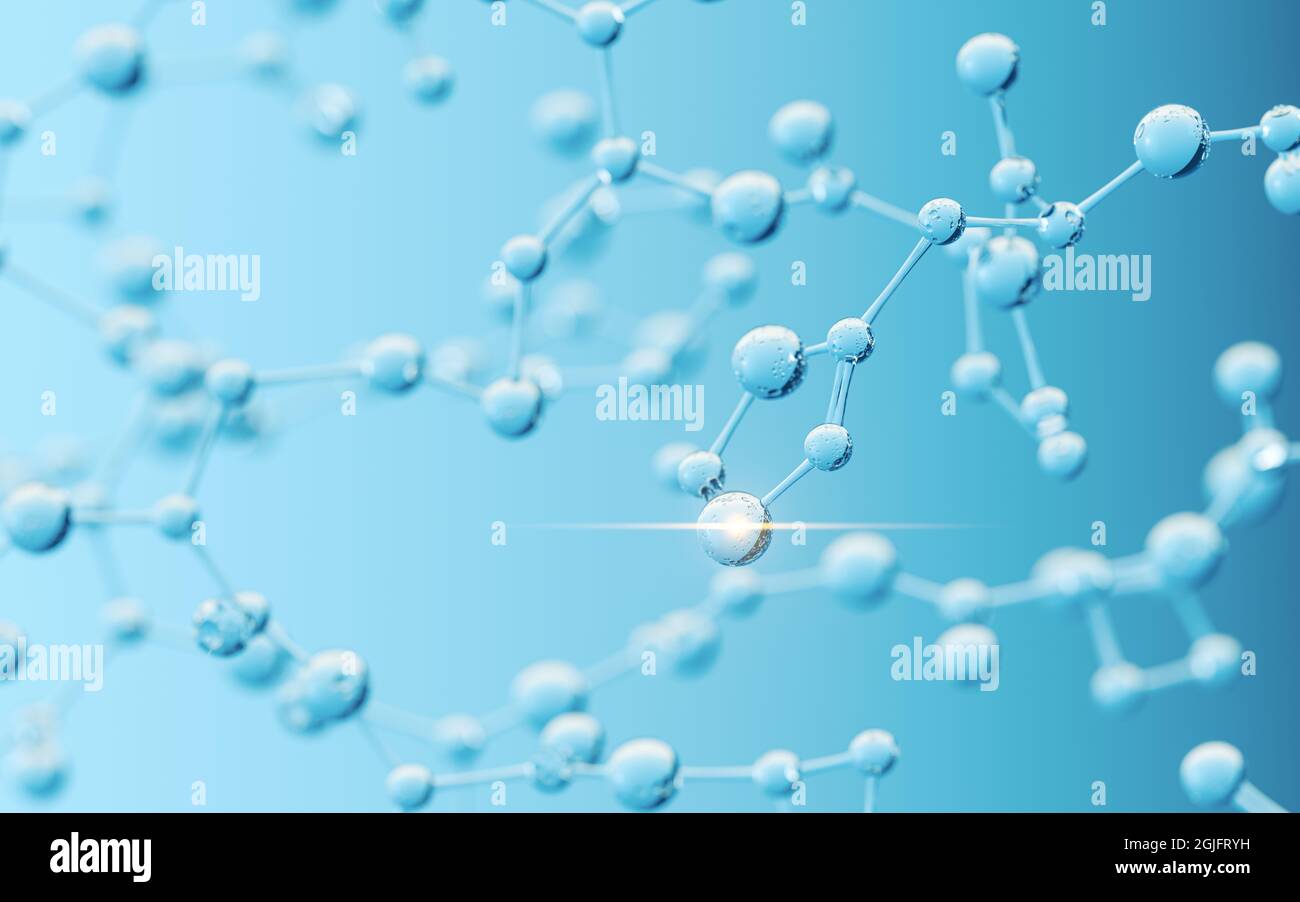 Chemical molecule with blue background, 3d rendering. Computer digital ...