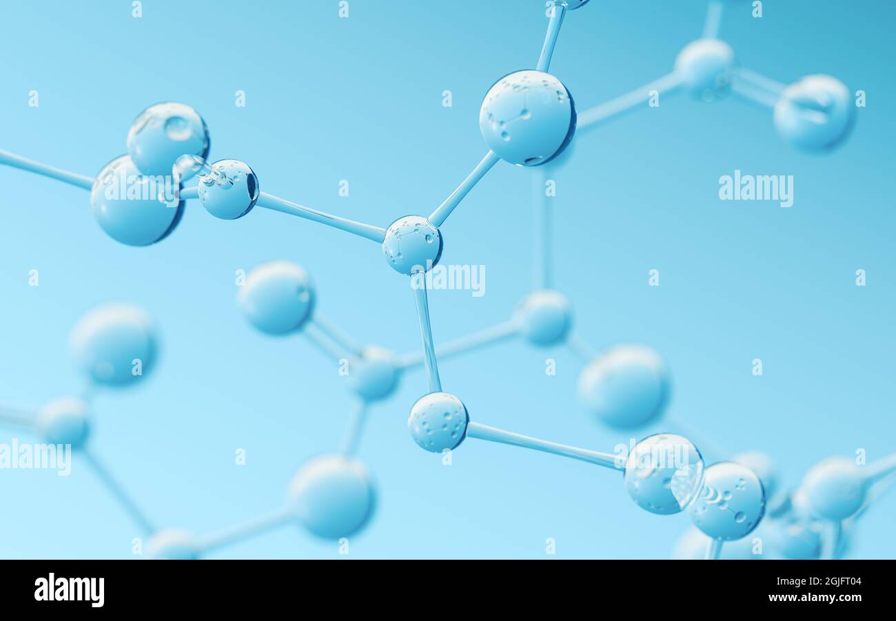 Chemical molecule with blue background, 3d rendering. Computer digital ...