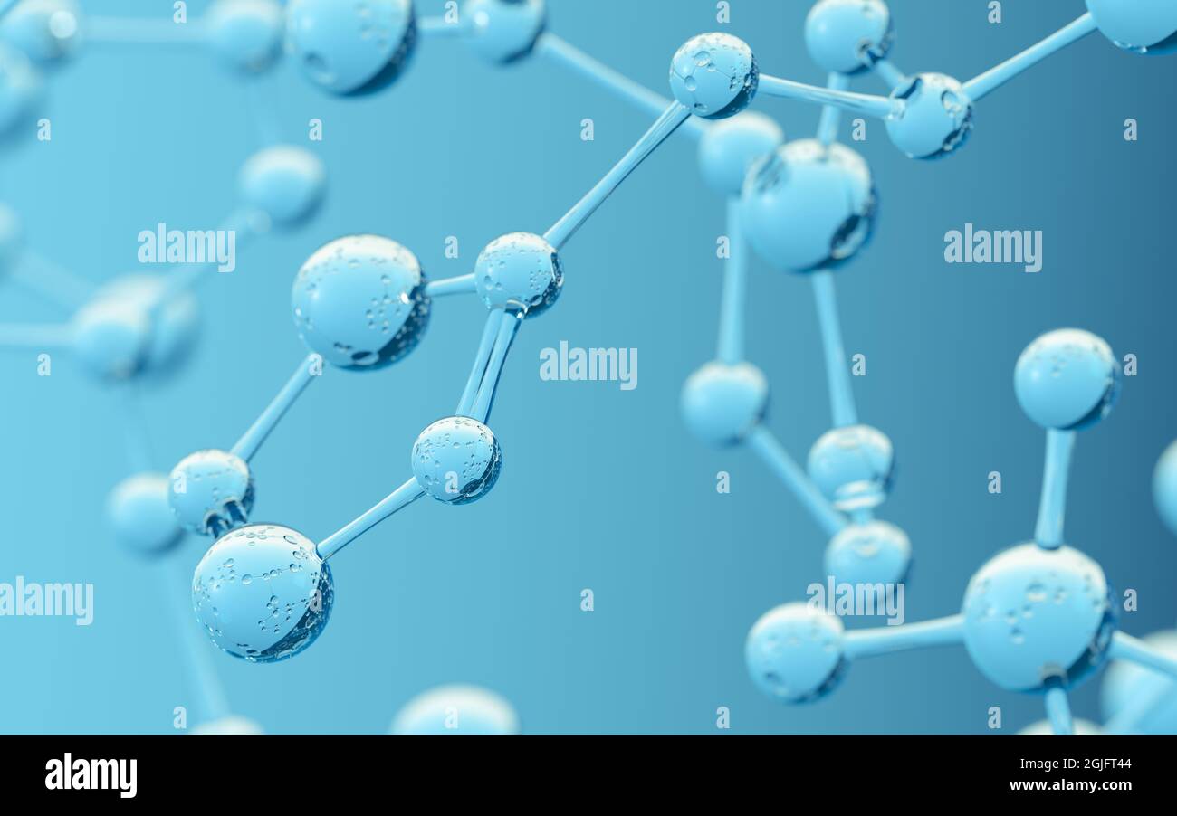 Chemical molecule with blue background, 3d rendering. Computer digital ...