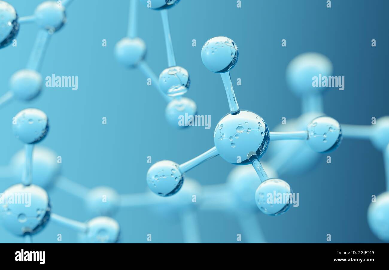 Chemical molecule with blue background, 3d rendering. Computer digital drawing Stock Photo - Alamy