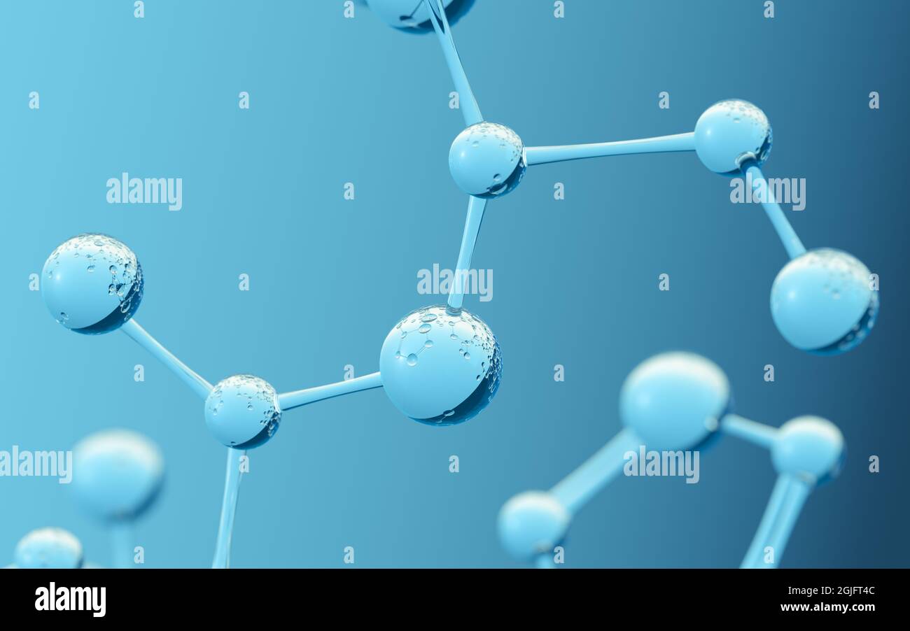 Chemical molecule with blue background, 3d rendering. Computer digital ...