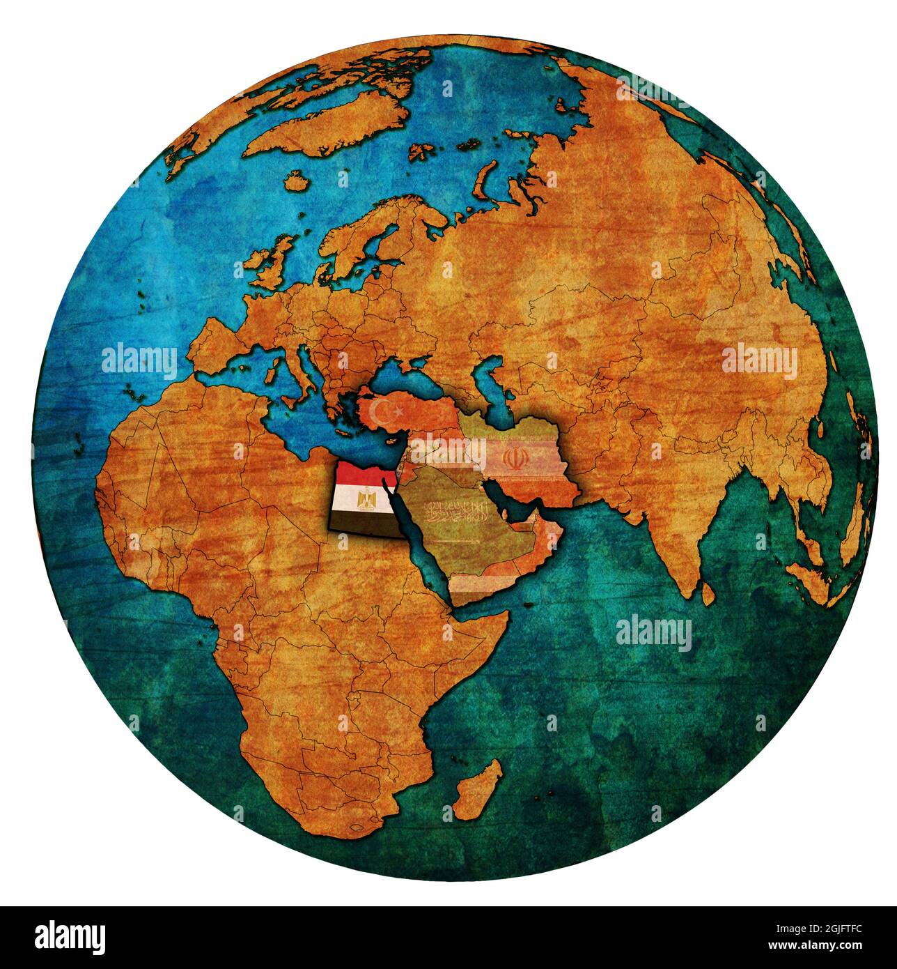 location of Egypt territory in middle east region with country flags on ...