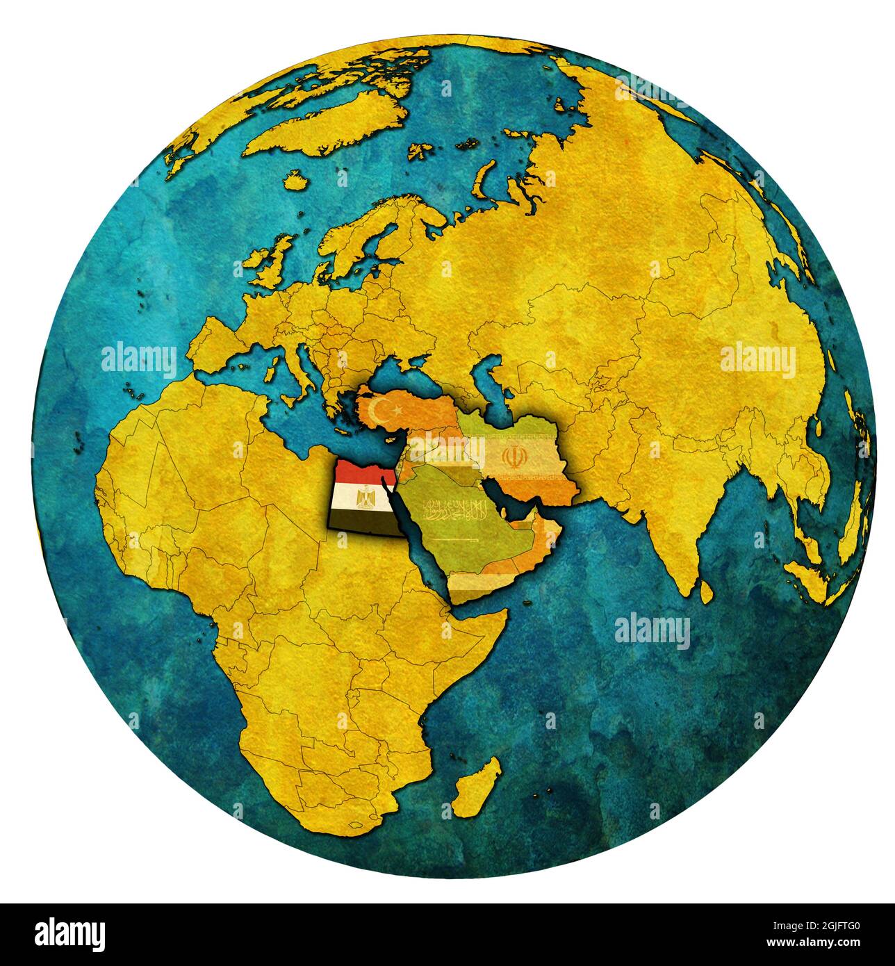 location of Egypt territory in middle east region with country flags on ...