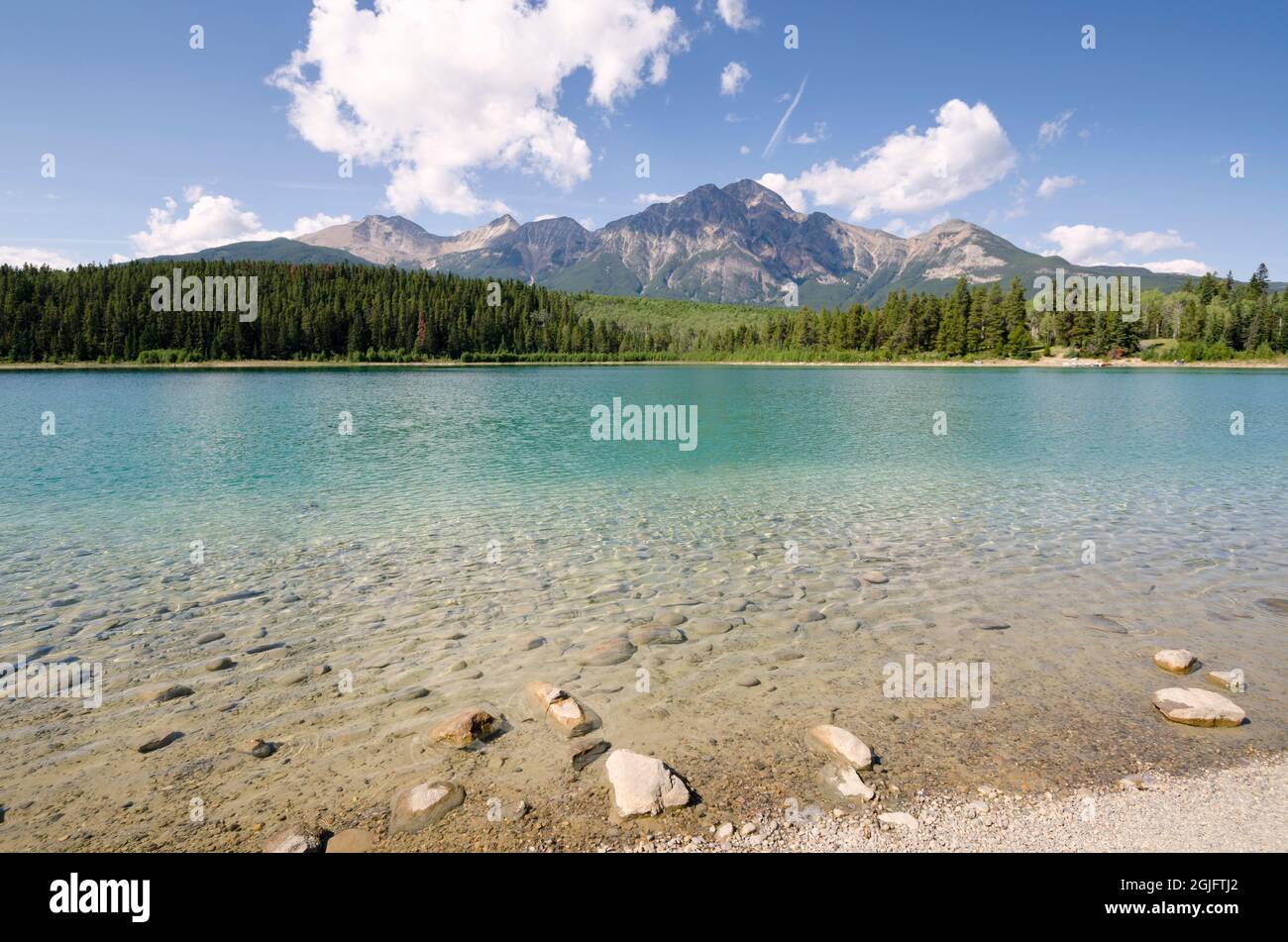 Reflections on Patricia Lake in Jasper in Canada Stock Photo - Alamy