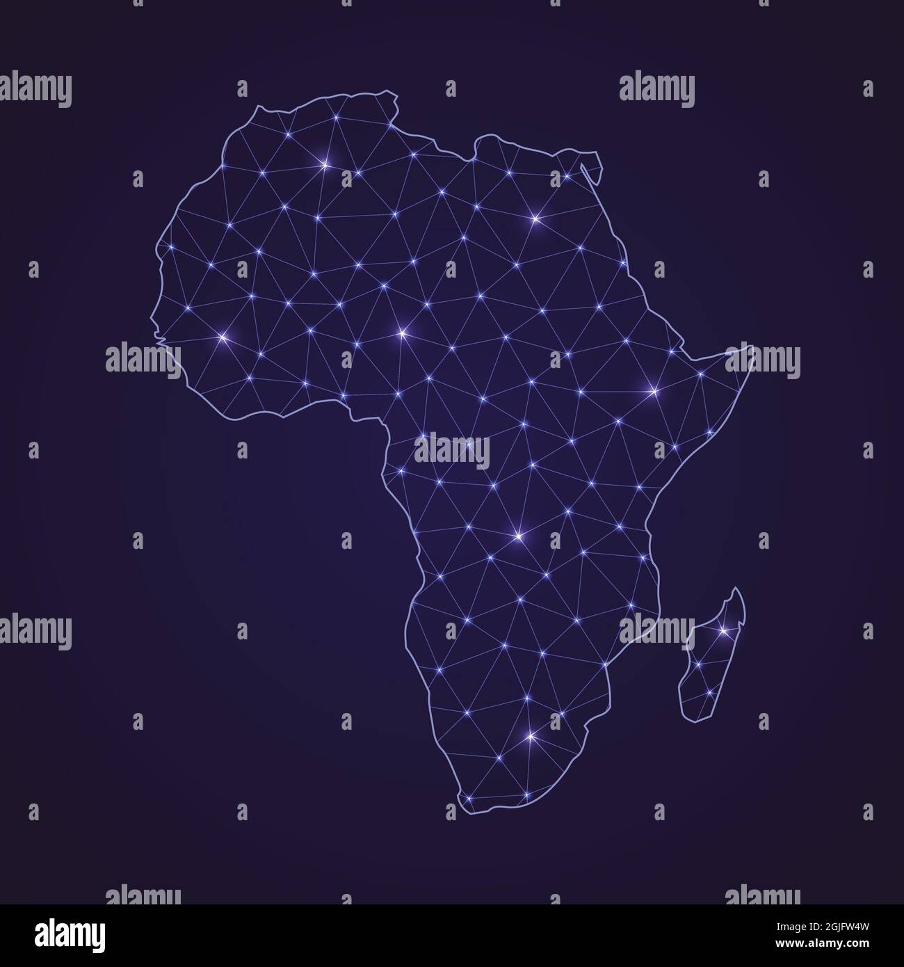 Digital network map of Africa. Abstract connect line and dot on dark ...