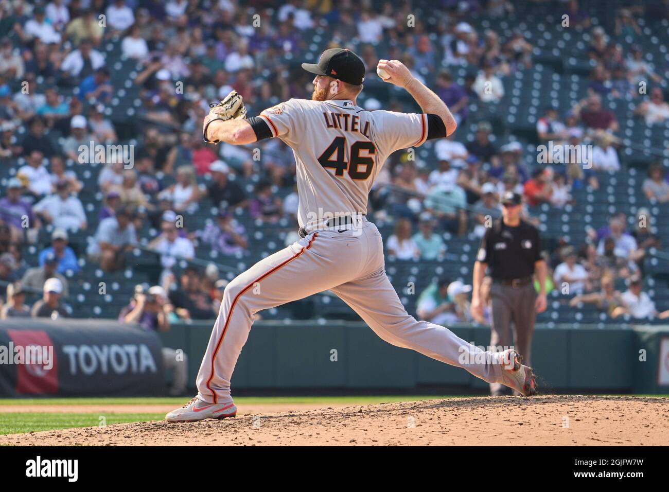 Denver CO, USA. 8th Sep, 2021. San Francisco pitcher Zack Littell (46 ...