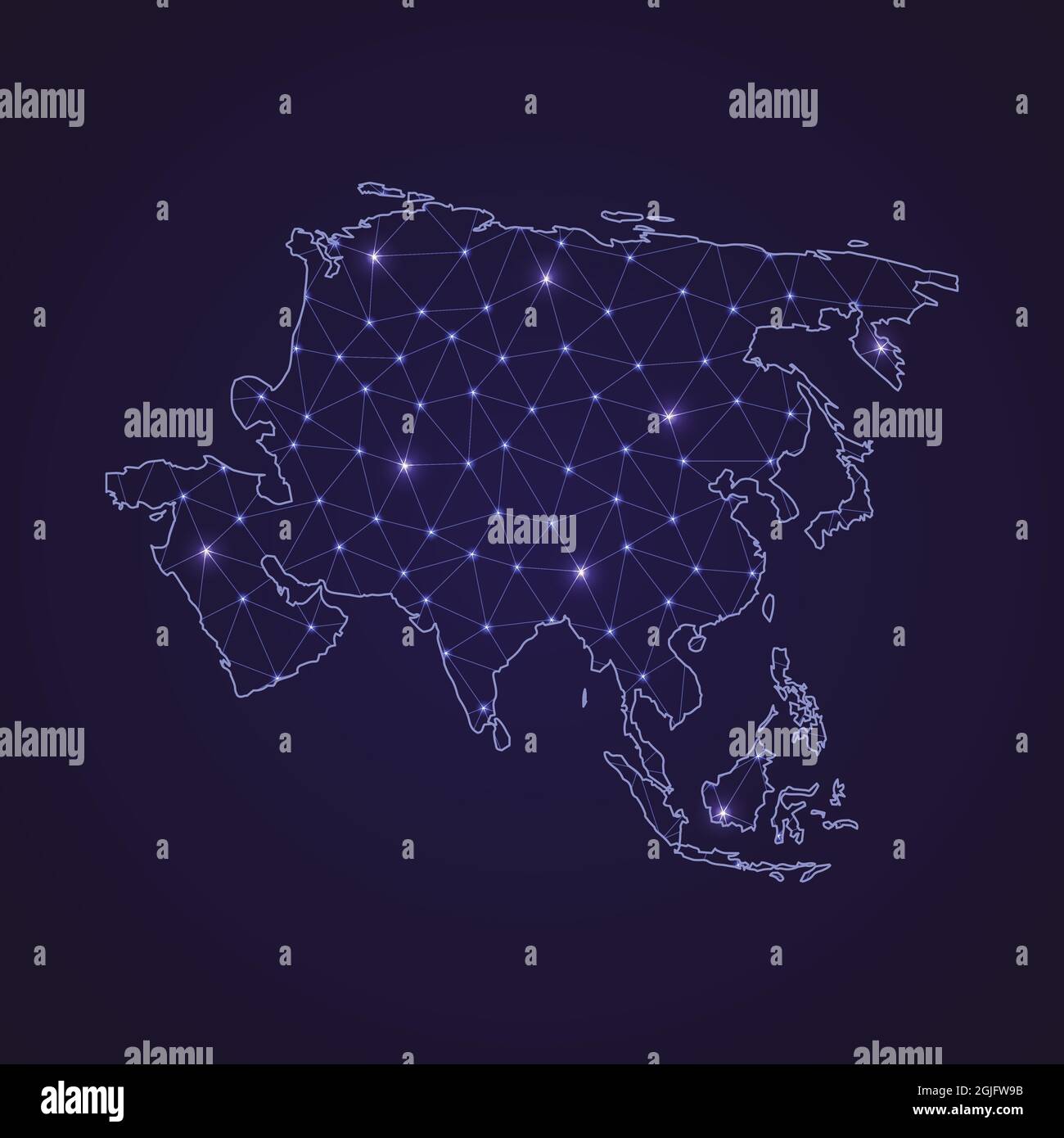 Digital network map of Asia. Abstract connect line and dot on dark ...