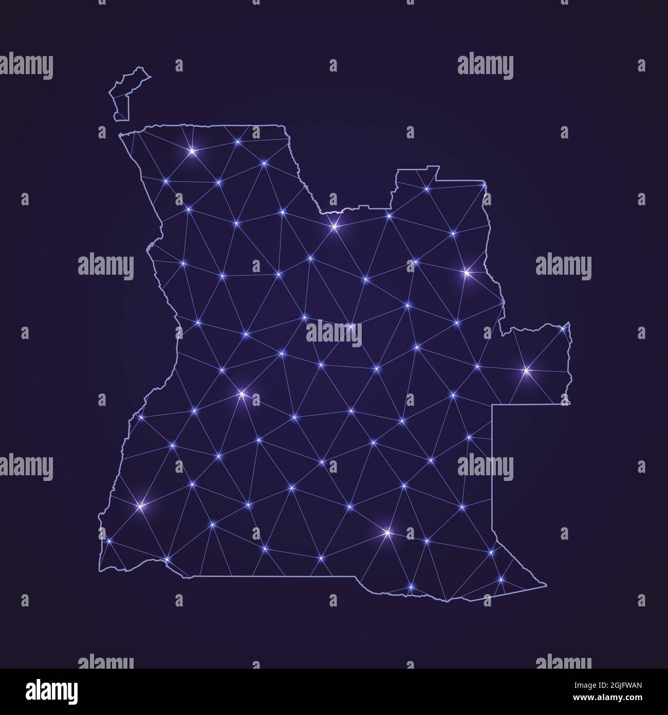 Digital network map of Angola. Abstract connect line and dot on dark ...