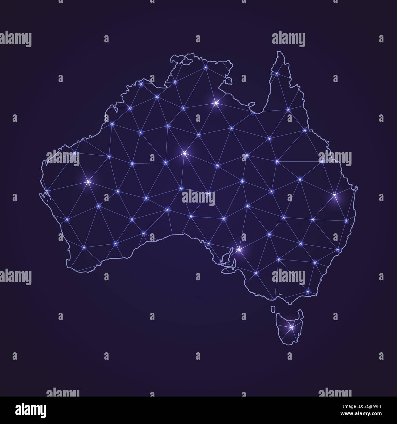 Digital network map of Australia. Abstract connect line and dot on dark ...