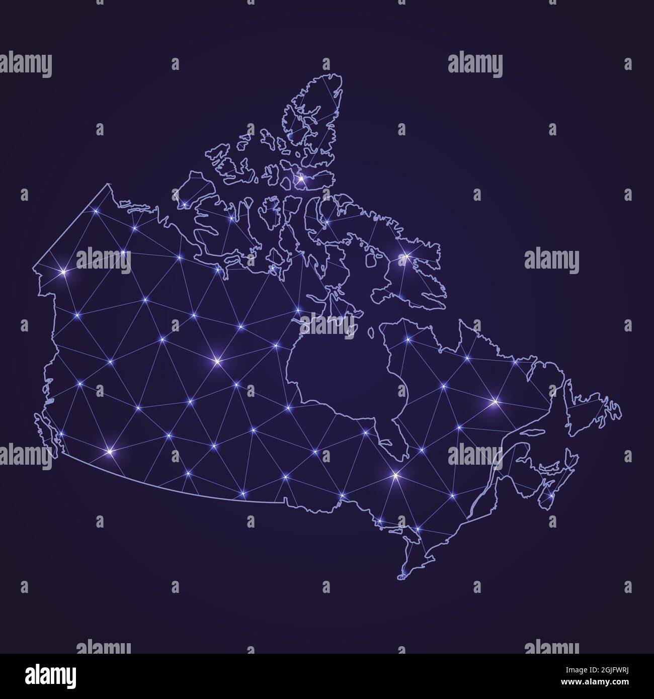 Digital network map of Canada. Abstract connect line and dot on dark ...