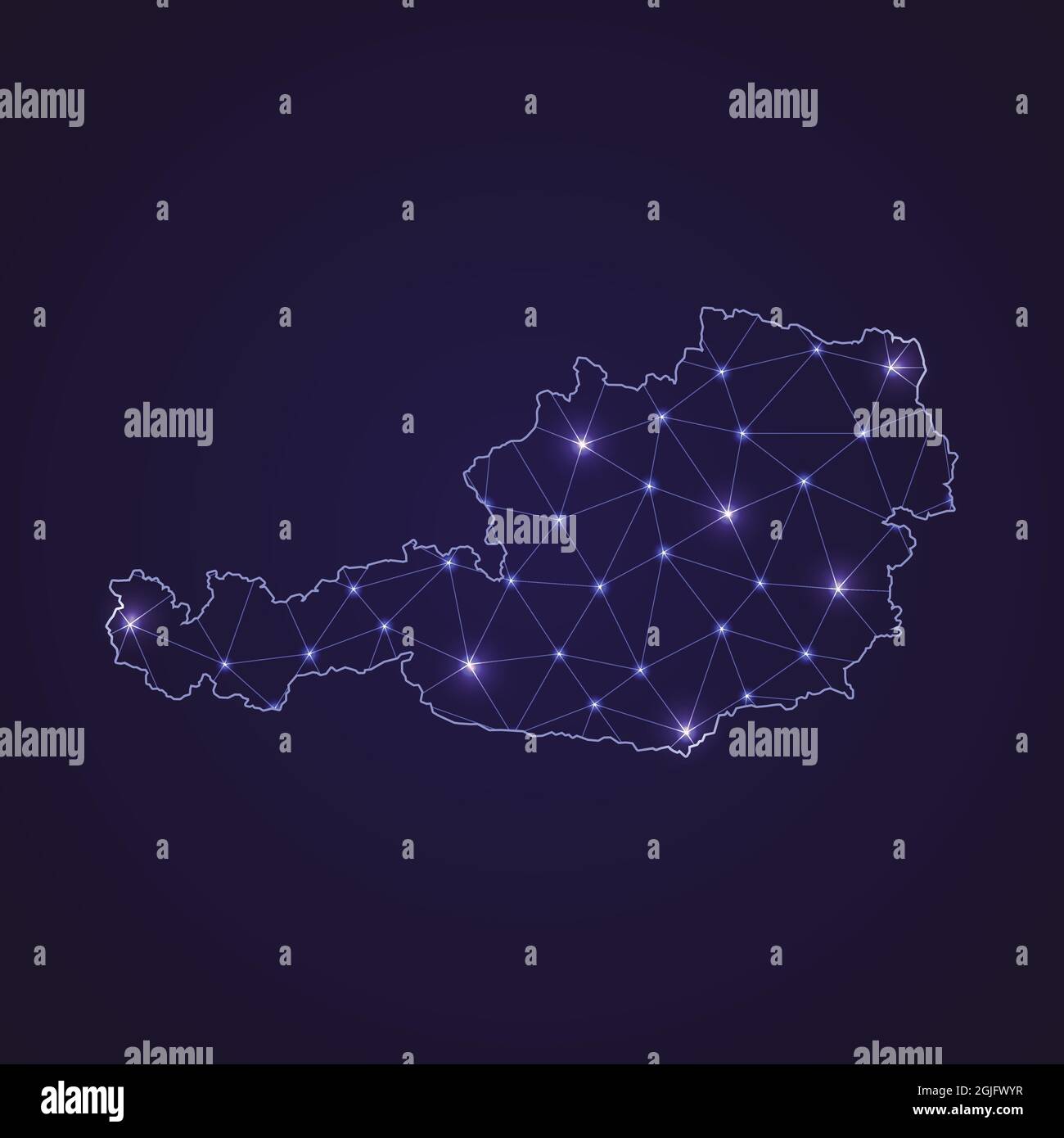Digital network map of Austria. Abstract connect line and dot on dark ...