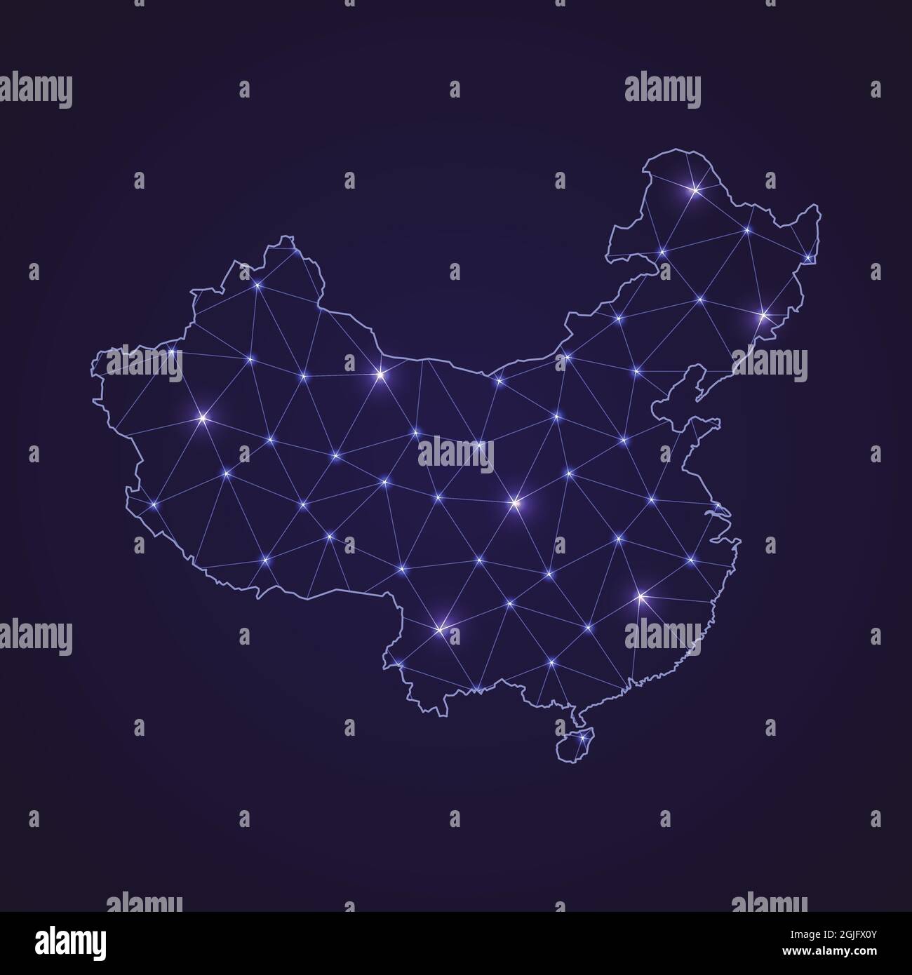 Digital network map of China. Abstract connect line and dot on dark ...