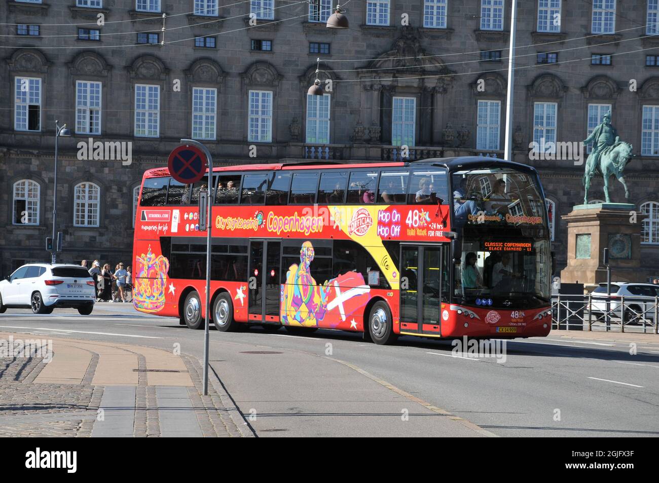 Copenhagen, Denmark.,09 September 2021/Hop on hop off sight seeing bus ...