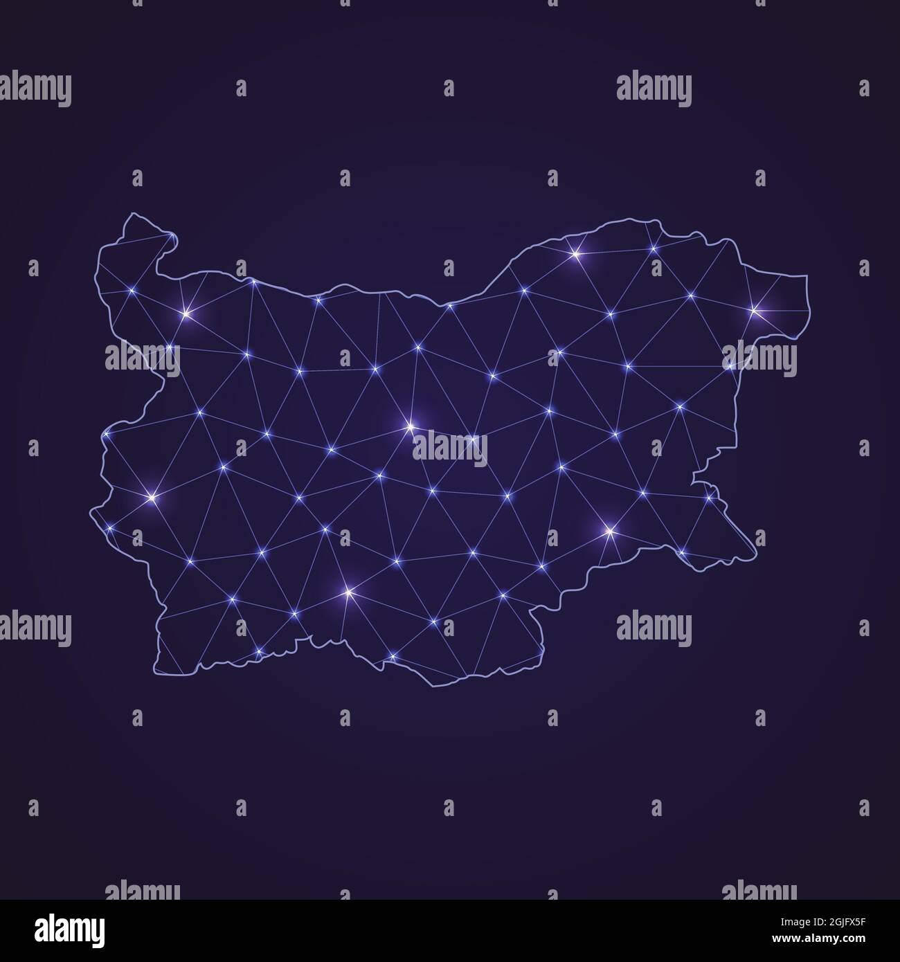 Digital network map of Bulgaria. Abstract connect line and dot on dark ...
