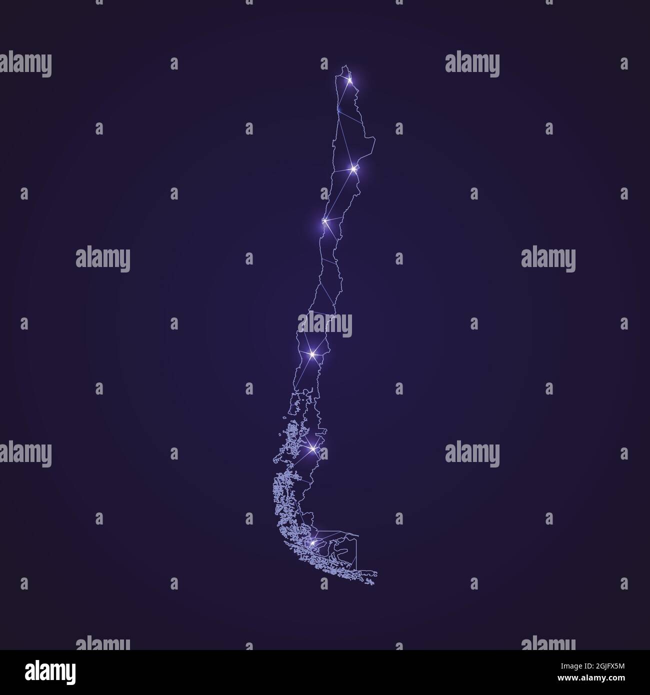 Digital network map of Chile. Abstract connect line and dot on dark ...