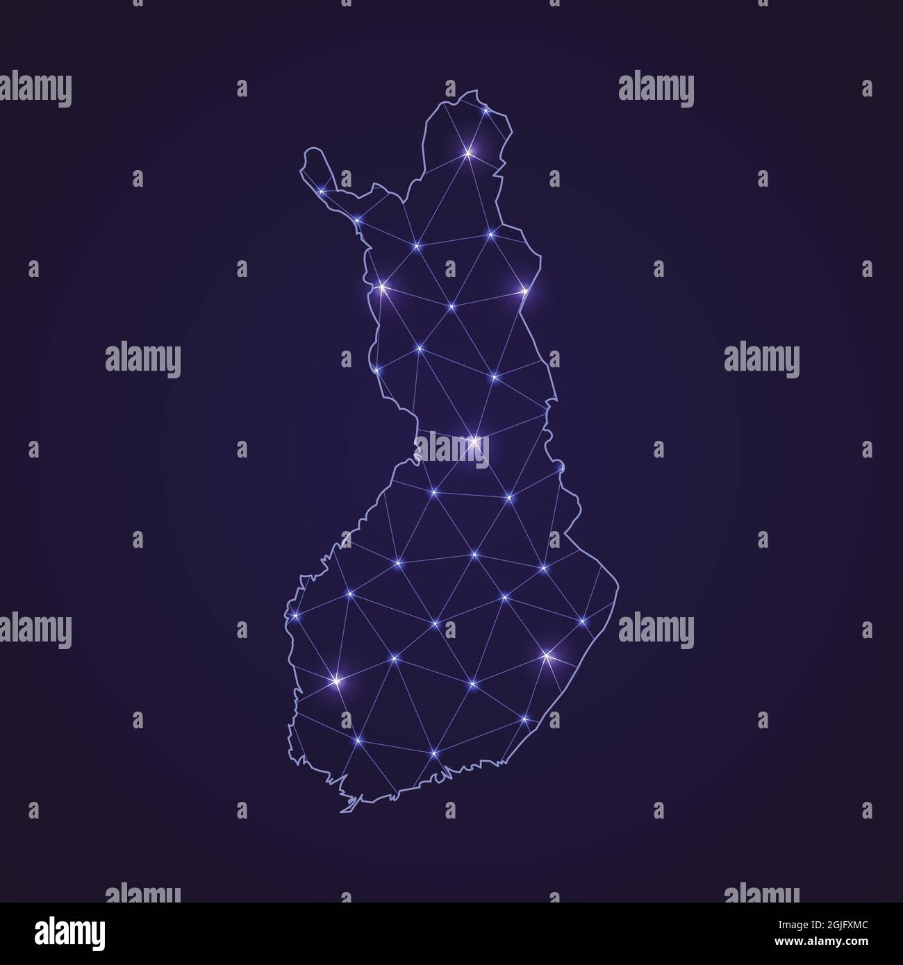 Digital network map of Finland. Abstract connect line and dot on dark ...