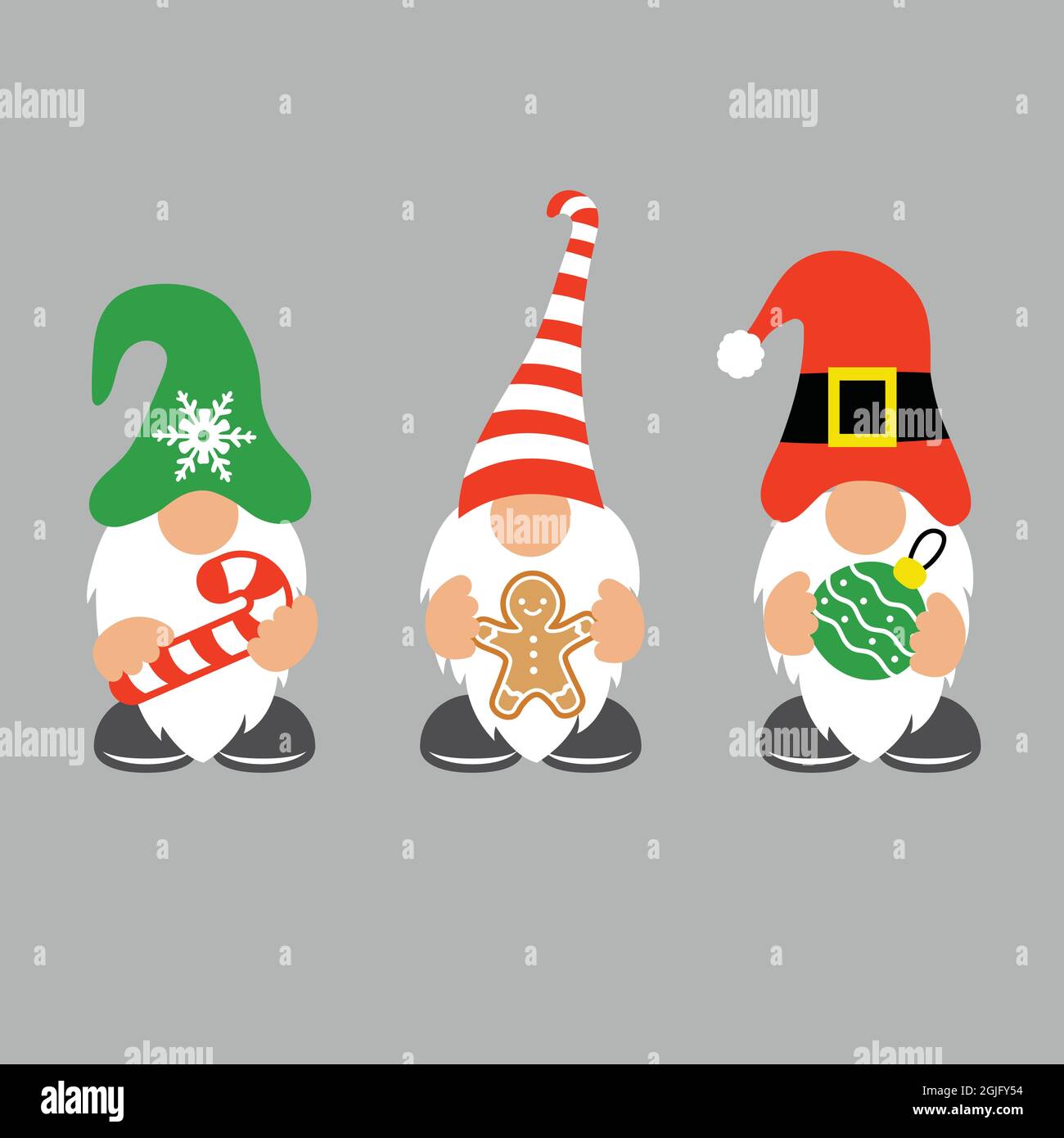 Christmas Gnomes with candy cane, gift, and ornament gingerbread man ...