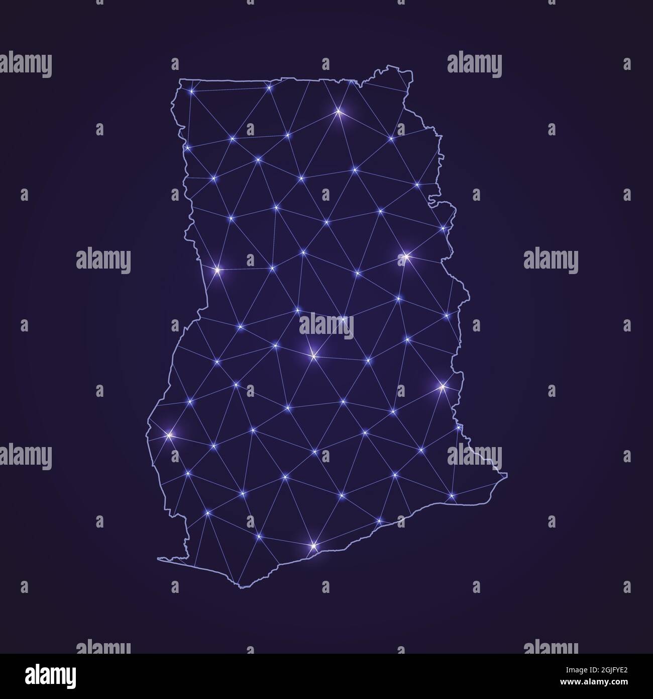 Digital network map of Ghana. Abstract connect line and dot on dark ...