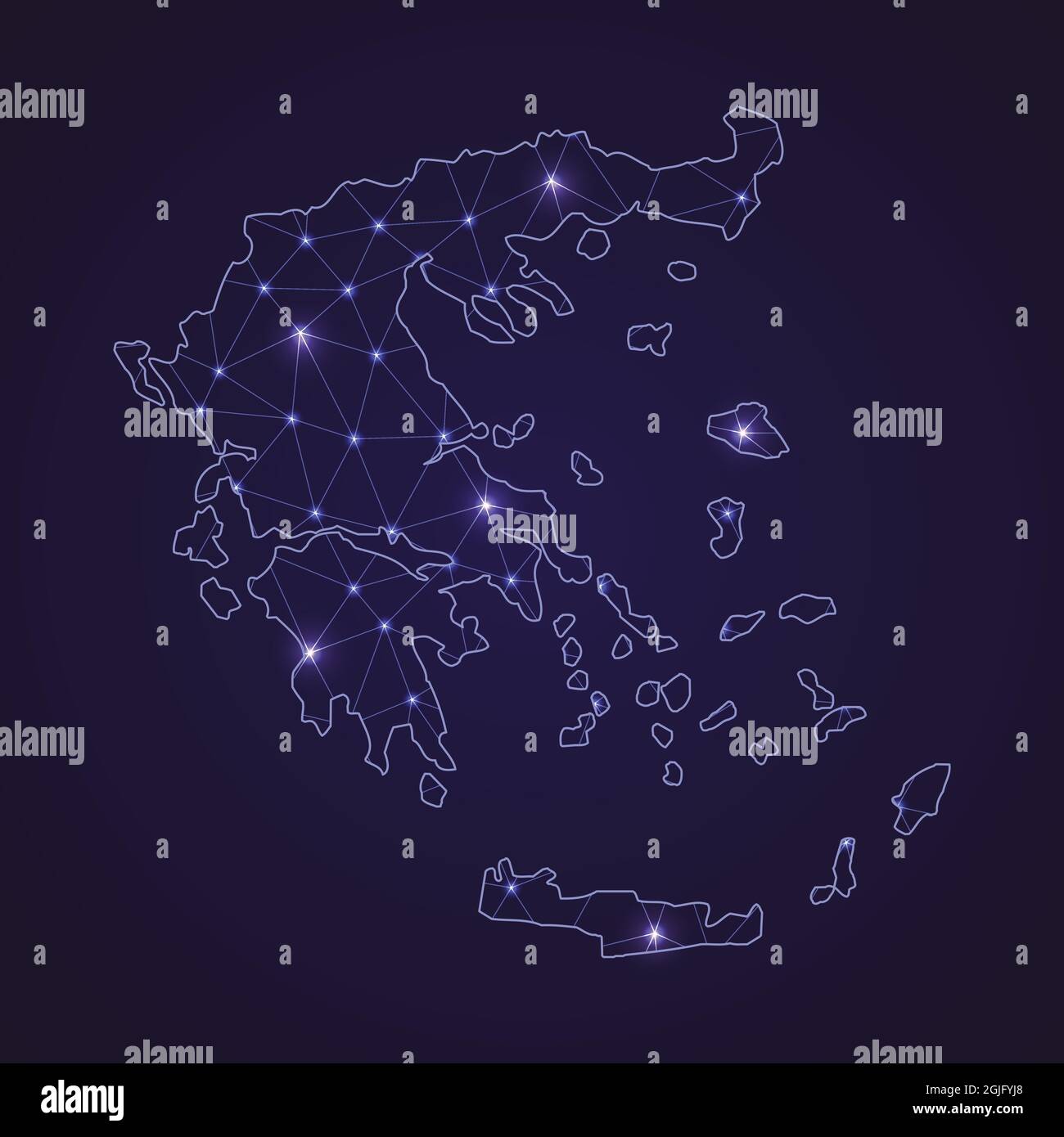 Digital network map of Greece. Abstract connect line and dot on dark ...
