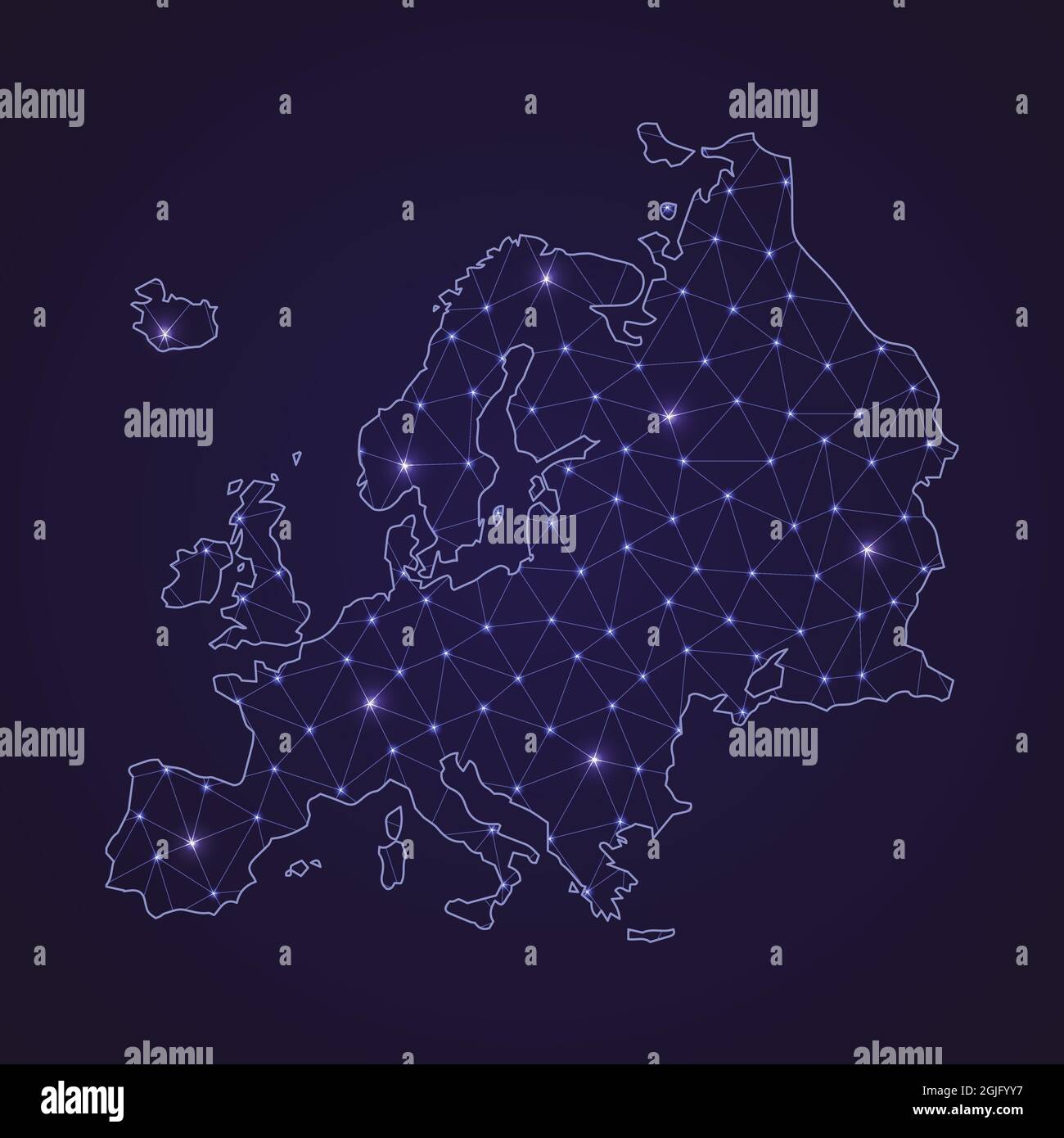 Digital network map of Europe. Abstract connect line and dot on dark ...