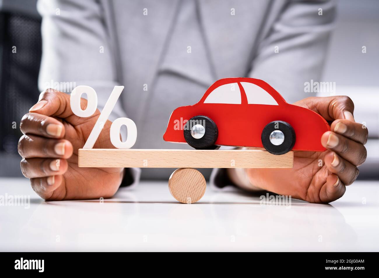 Hand Protecting Balance Between Percentage Symbol And Red Car Stock ...