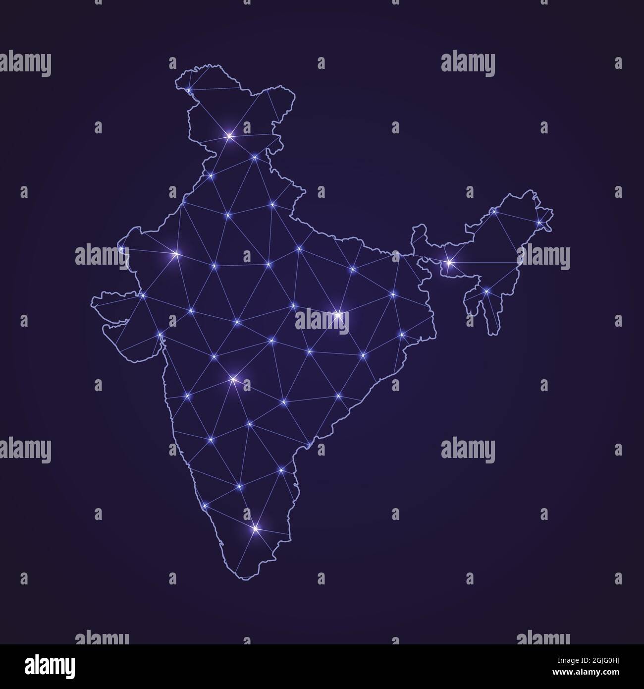 Digital network map of India. Abstract connect line and dot on dark ...