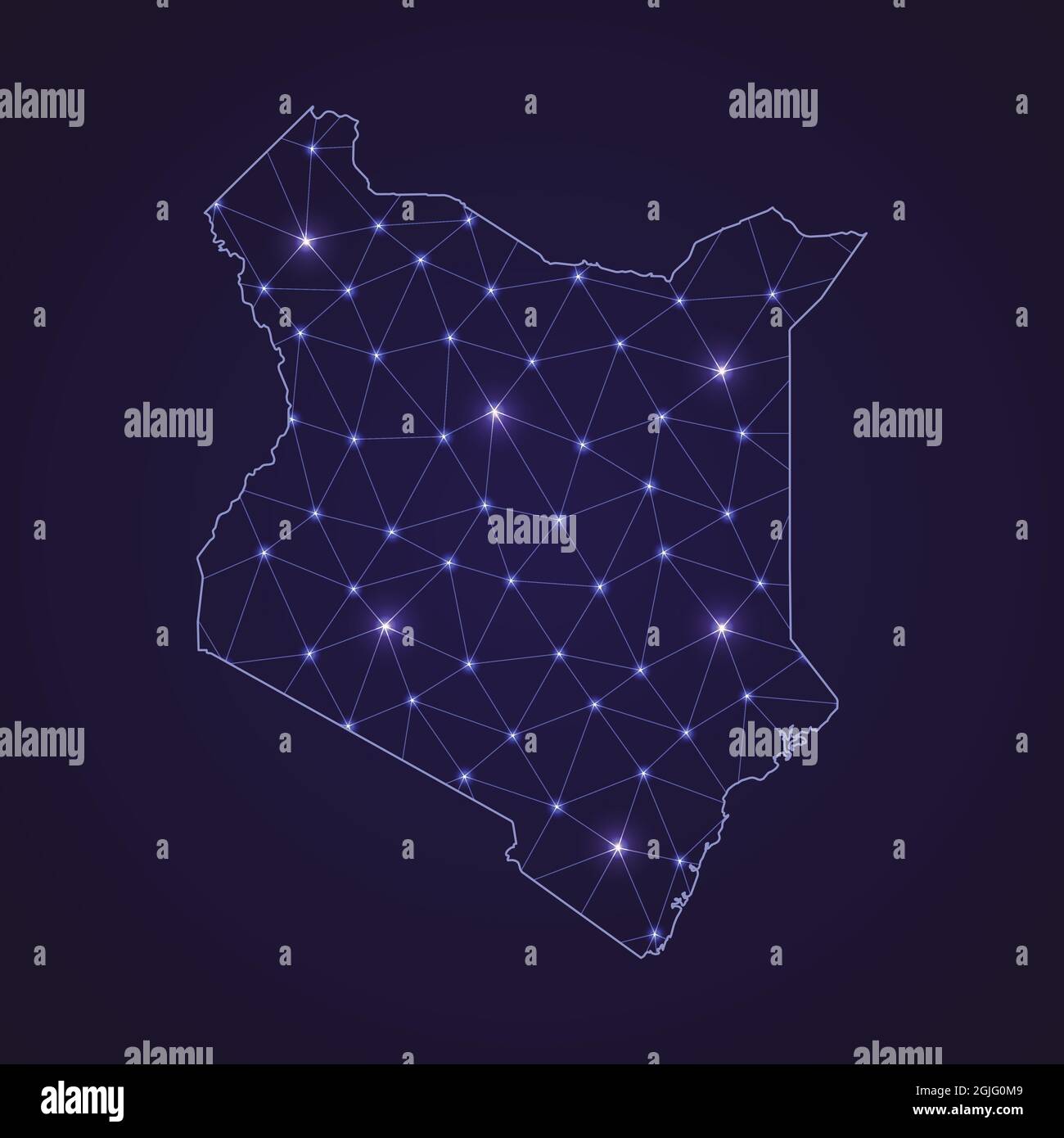 Digital network map of Kenya. Abstract connect line and dot on dark ...