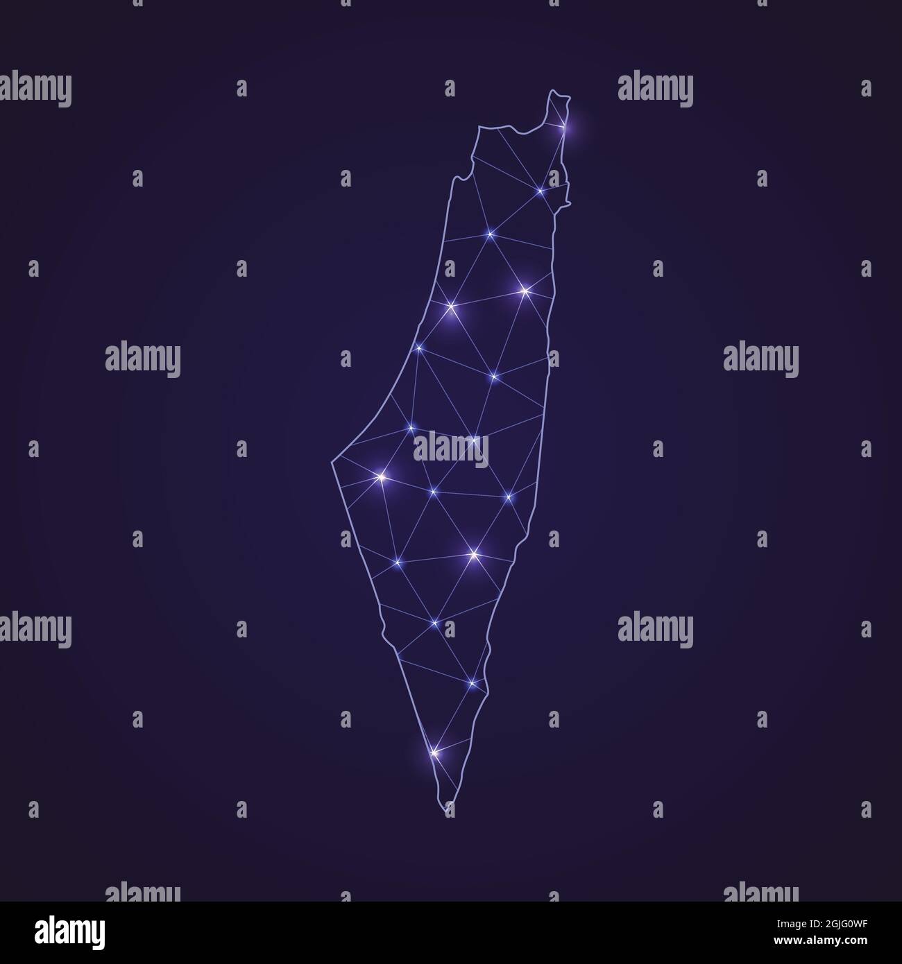 Digital network map of Israel. Abstract connect line and dot on dark ...
