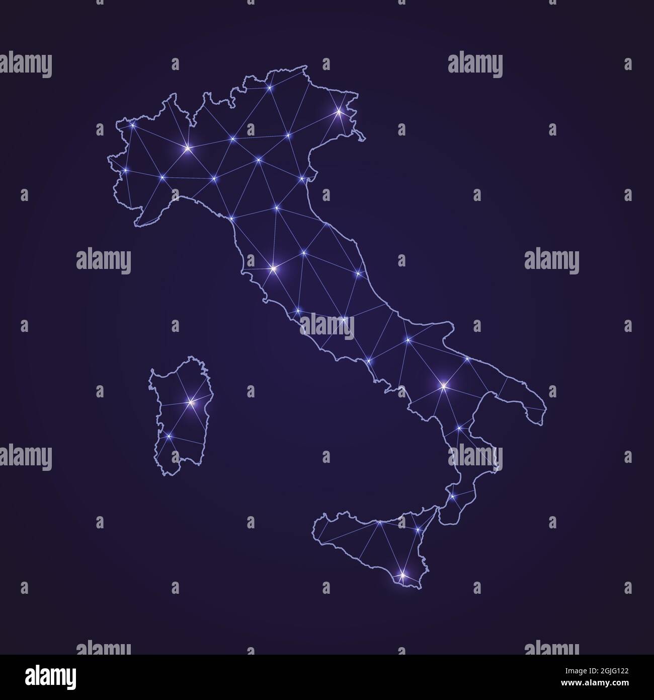 Digital network map of Italy. Abstract connect line and dot on dark ...