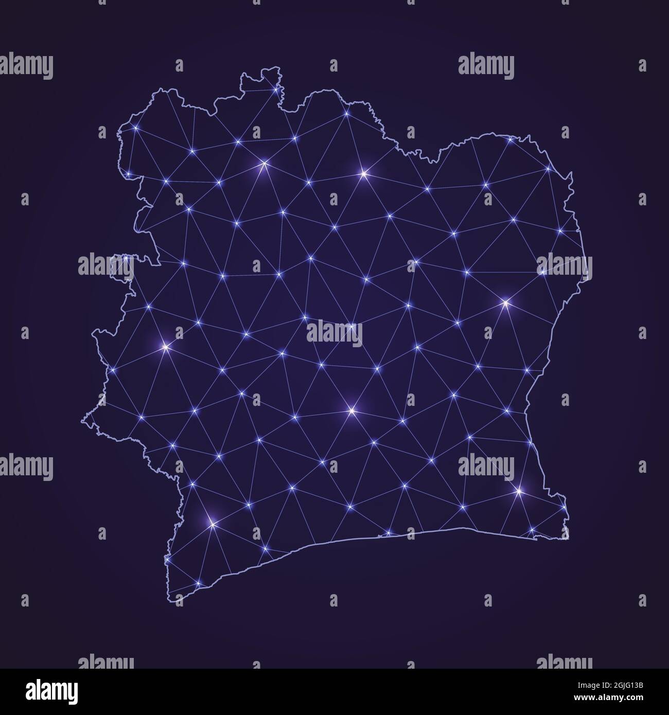 Digital network map of Ivory Coast. Abstract connect line and dot on ...