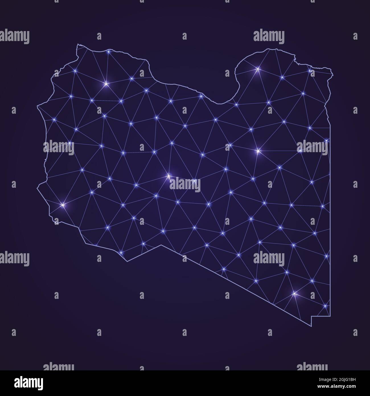 Digital network map of Libya. Abstract connect line and dot on dark ...