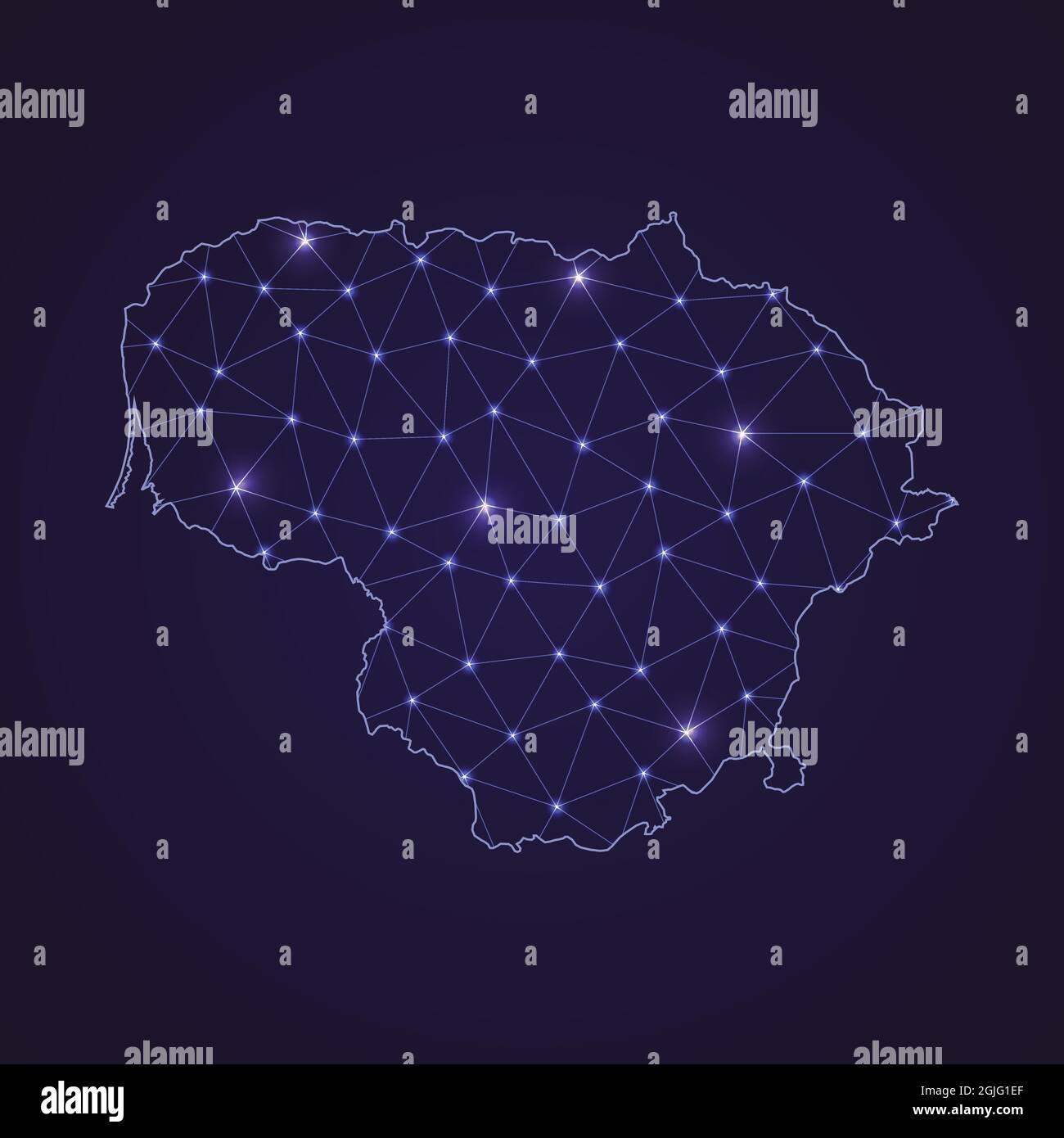 Digital network map of Lithuania. Abstract connect line and dot on dark ...