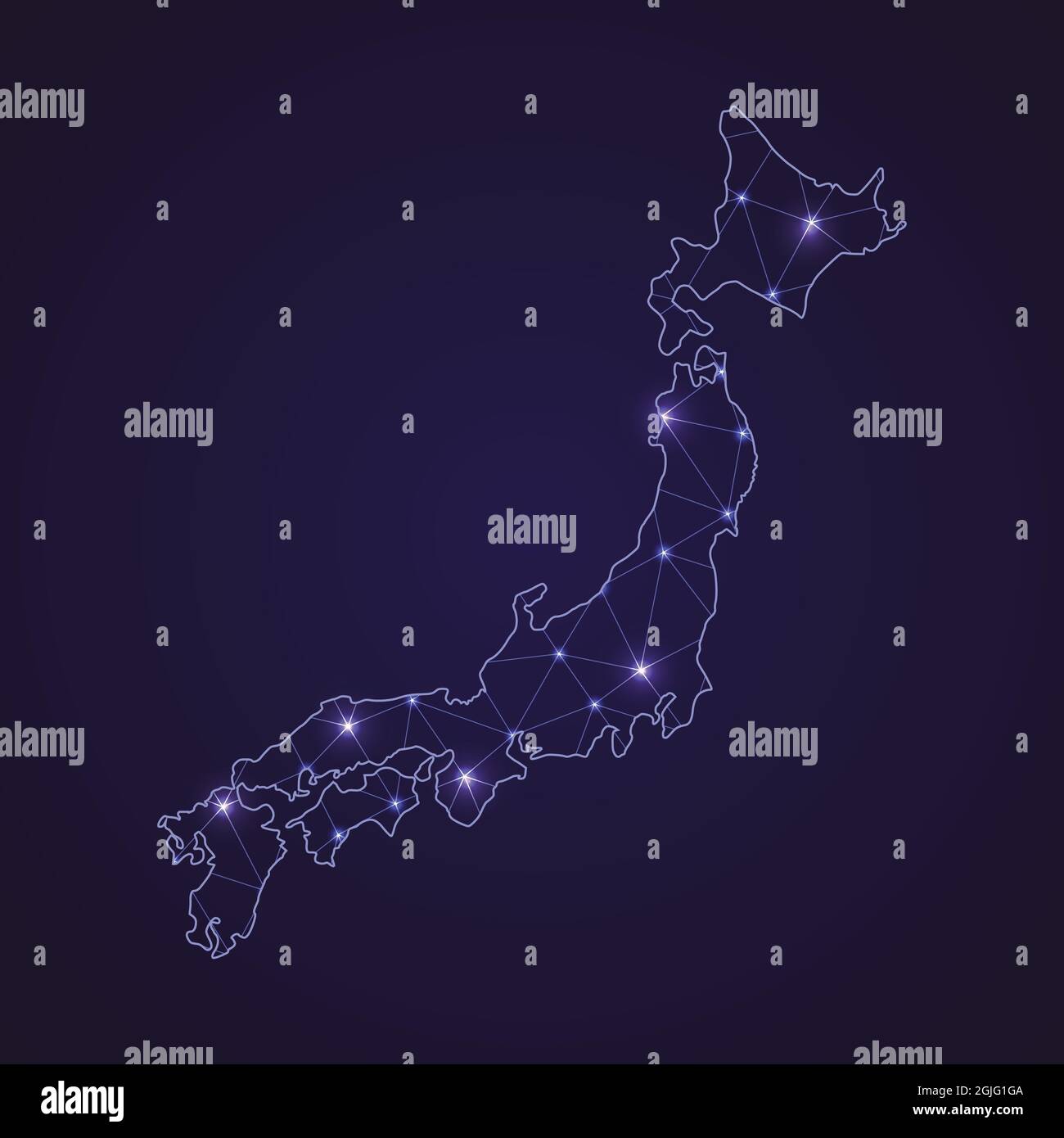 Digital network map of Japan. Abstract connect line and dot on dark ...
