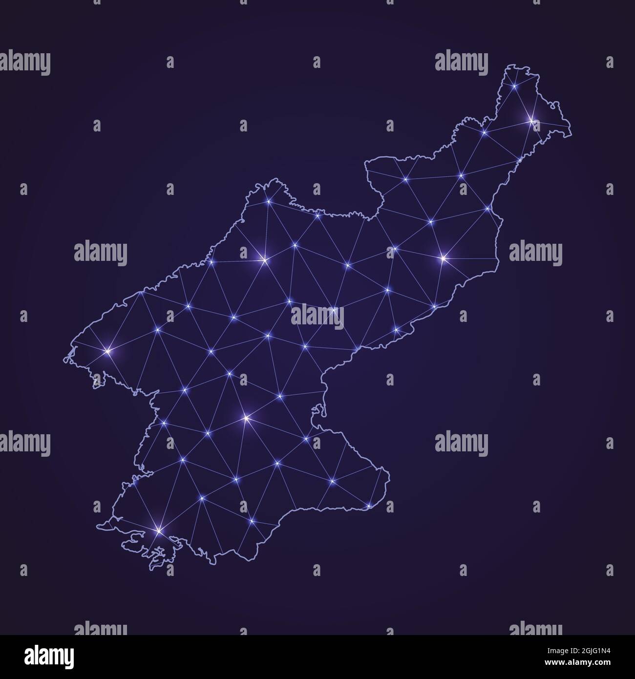 Digital network map of North Korea. Abstract connect line and dot on ...