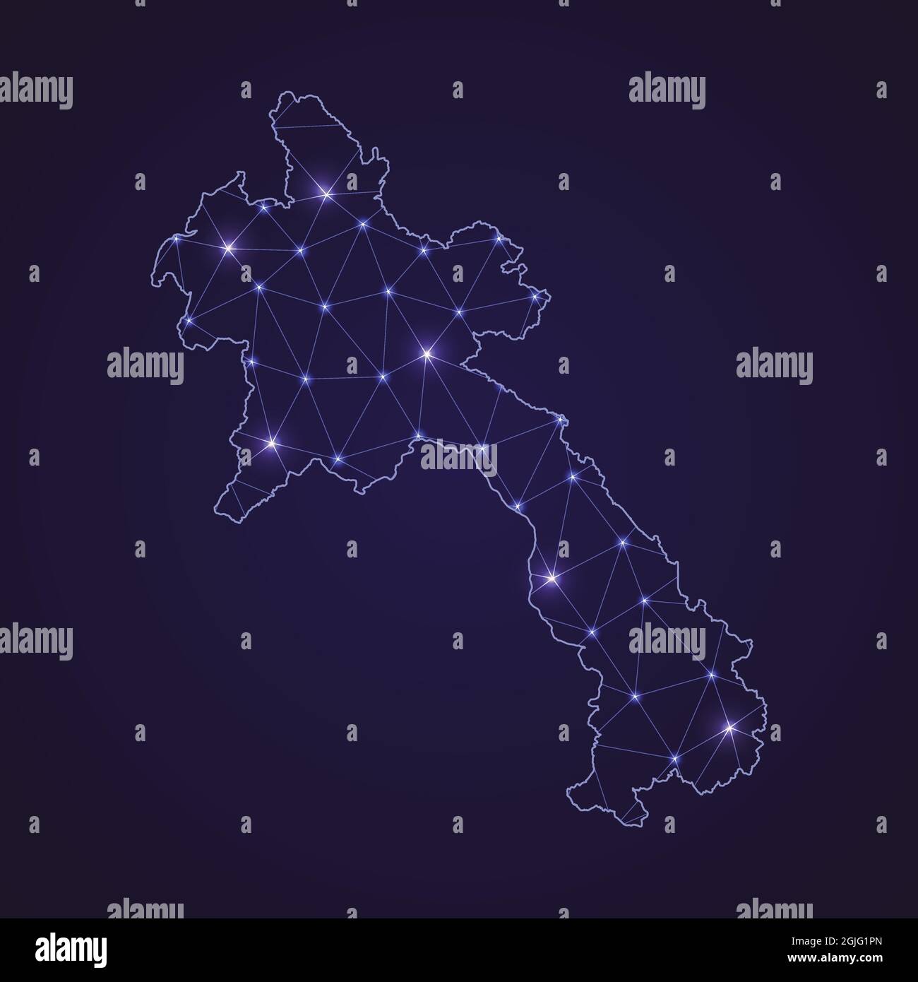 Digital network map of Laos. Abstract connect line and dot on dark ...